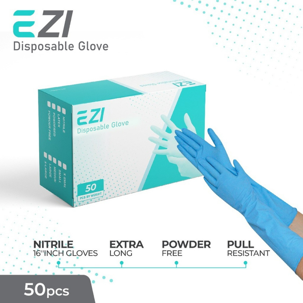 EZI NITRILE 16'' Extra Long Gloves Powder Free Blue Series 50pcs per ...