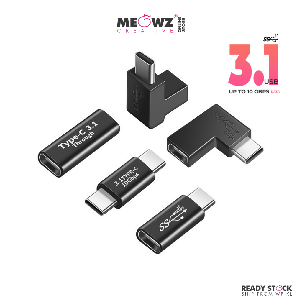 90 Degree Elbow Type-C to Type-C 3.1 Connector Converter Adapter 20V/5A Fast Charging 10Gbps AV ...