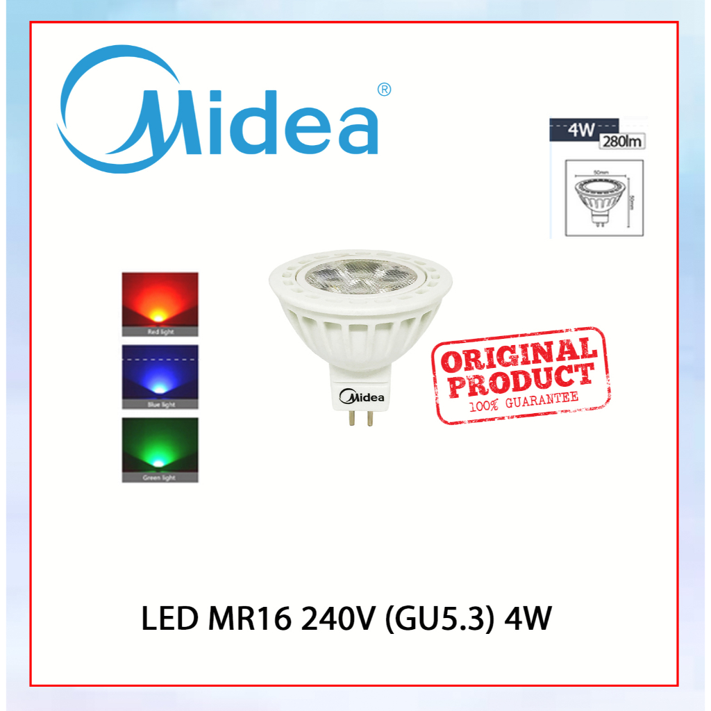 MIDEA LED MR16 240V (GU5.3) 4W RED/BLUE/GREEN | Shopee Malaysia