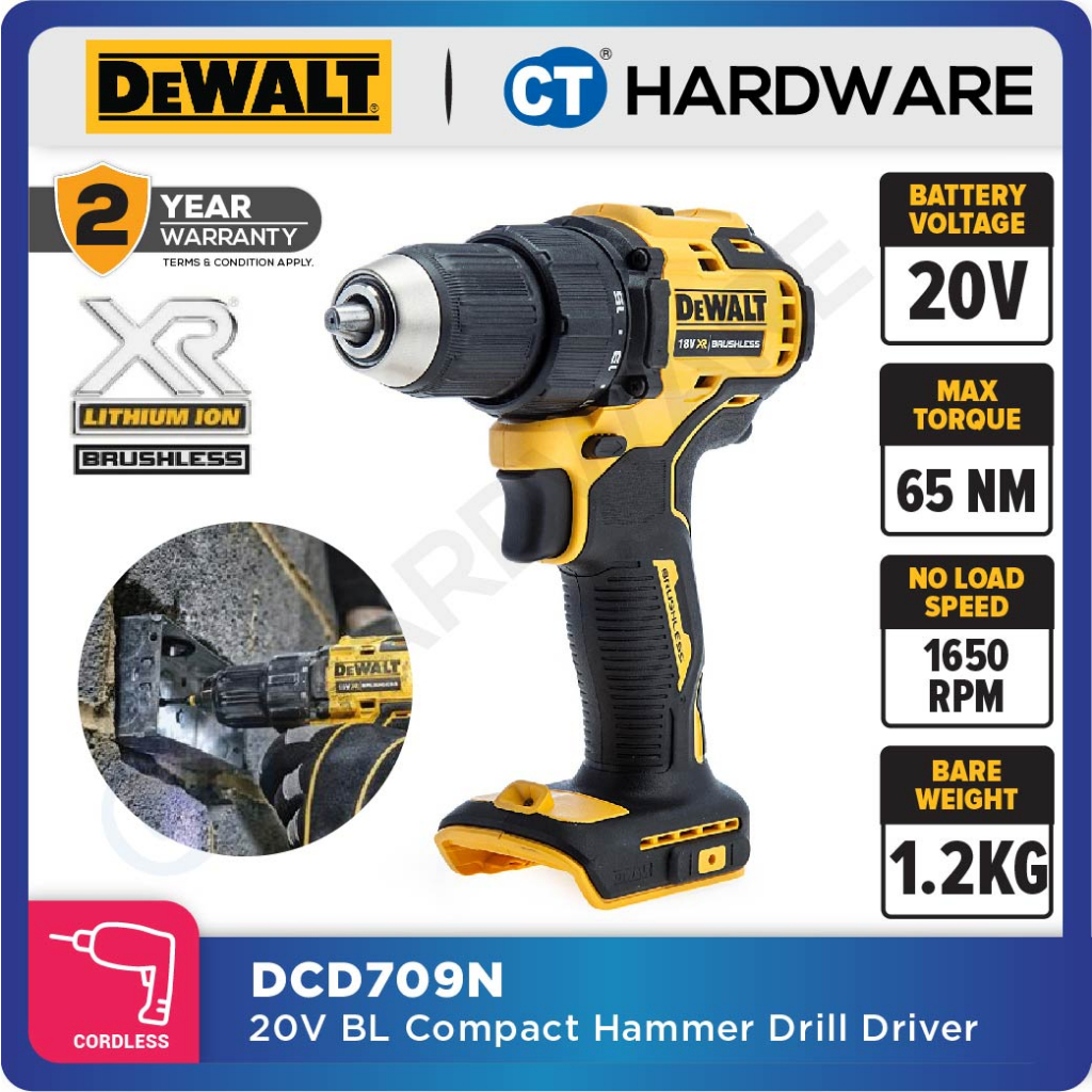 DEWALT DCD709N BRUSHLESS ATOMIC HAMMER DRILL DRIVER 20V 13MM 26-65NM ...