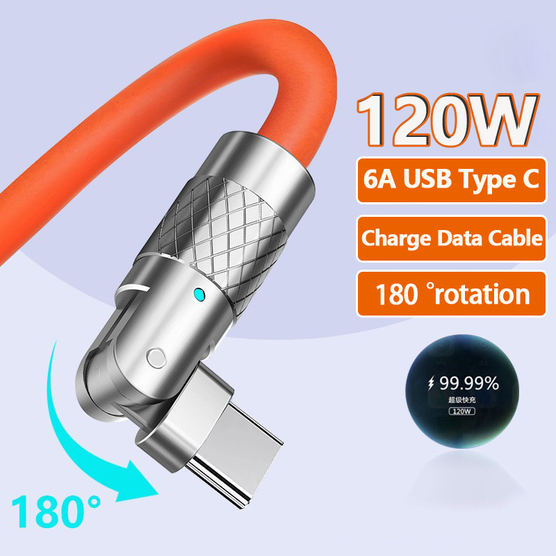120w Fast Charging Cable 6A 180 Rotating Super Fast Charging Line ...