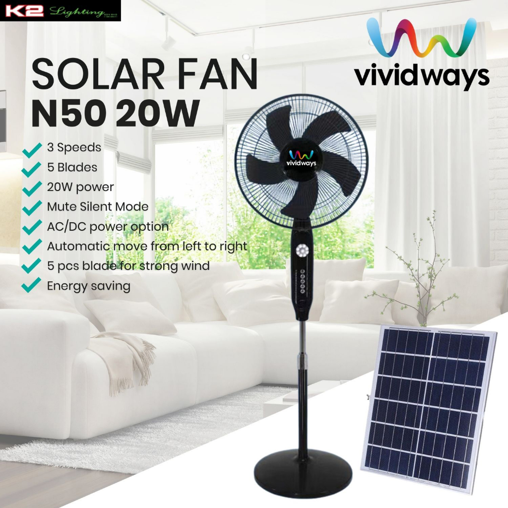 K2 VIVIDWAYS SOLAR FAN STAND FAN N50 20W KIPAS SOLAR | Shopee Malaysia