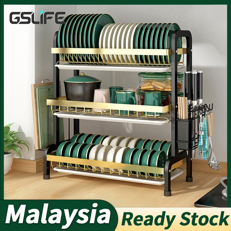 GSlife 2/3-Tier Dish Rack Dish Drainer Black Gold Dish Drying Rack ...