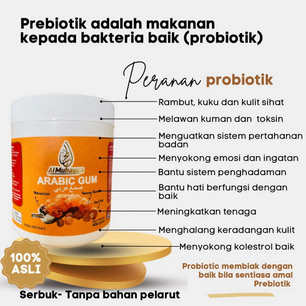 Al Manna Arabic Gum Al Muhayya 400G [Pure Prebiotic Powder Kebaikan ...