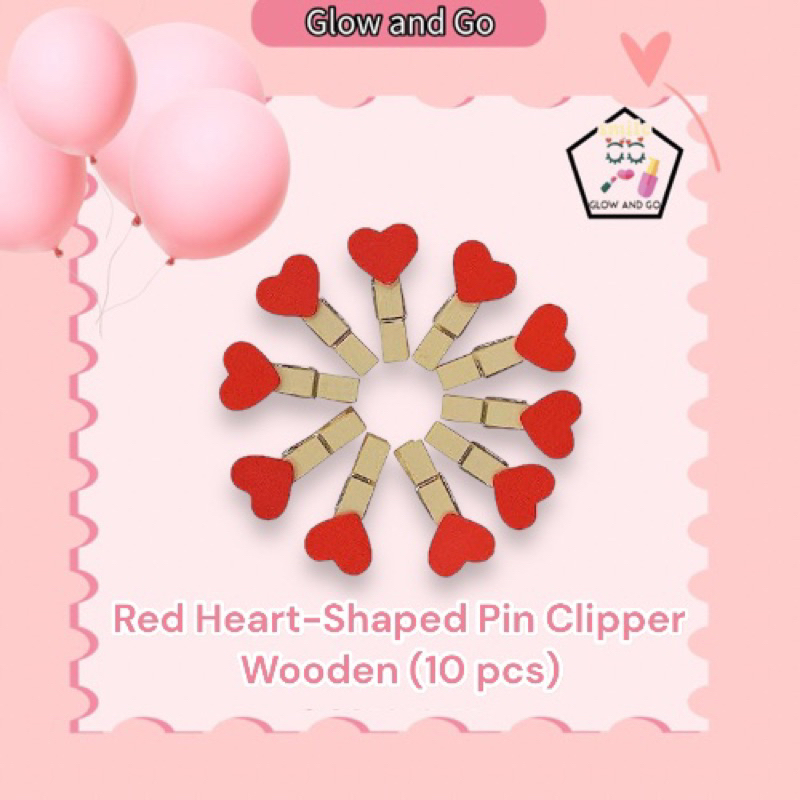Red Heart-Shaped Pin Clipper Wooden (10 pcs) | Shopee Malaysia