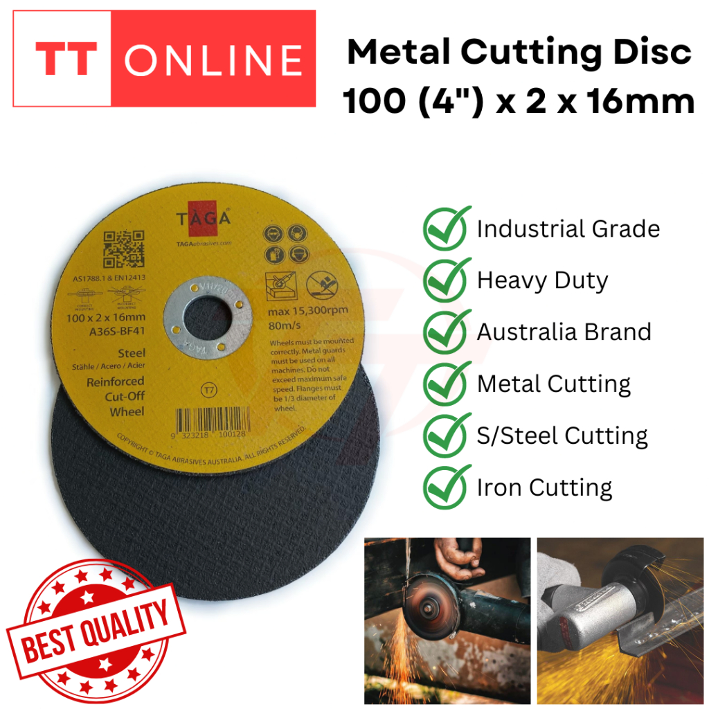 TAGA Metal Cutting Disc 100 x 2 x 16mm Angle Grinder Cut Off Wheel ...