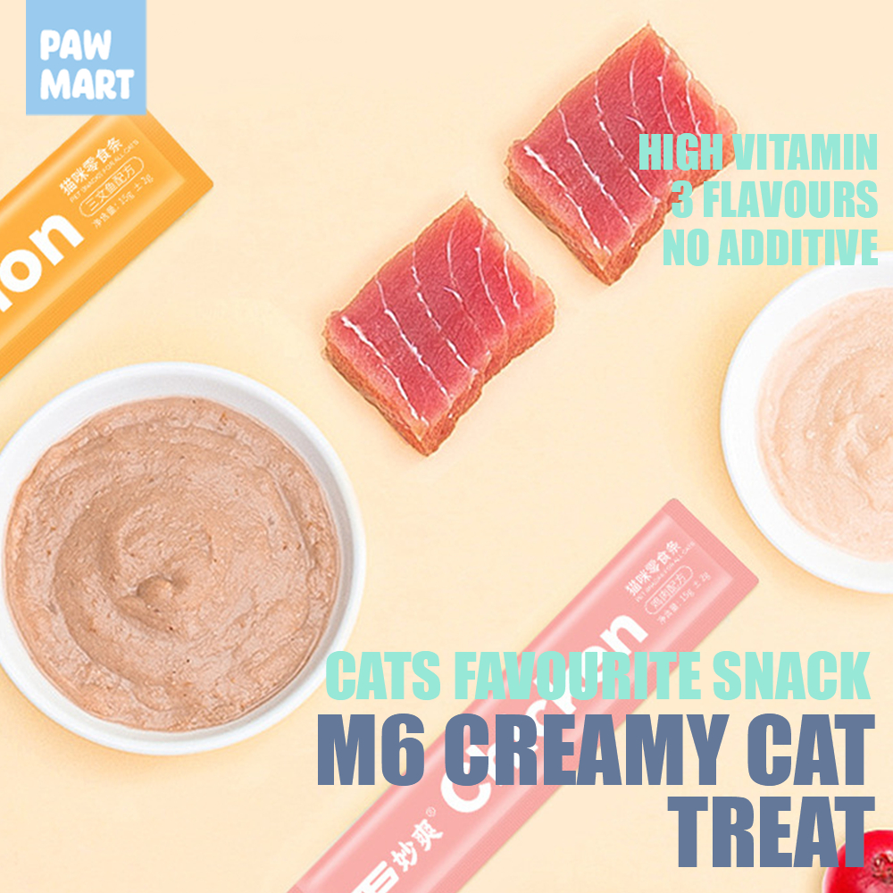 M6 15G CREAMY CAT TREAT CHICKEN TUNA COD CAT WET FOOD CAT SNACK MAKANAN ...