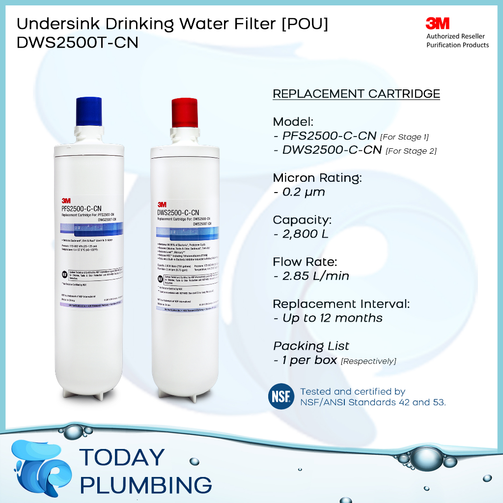 3M PFS2500-C-CN DWS2500-C-CN Replacement Cartridge for DWS2500T-CN Undersink Drinking Water ...