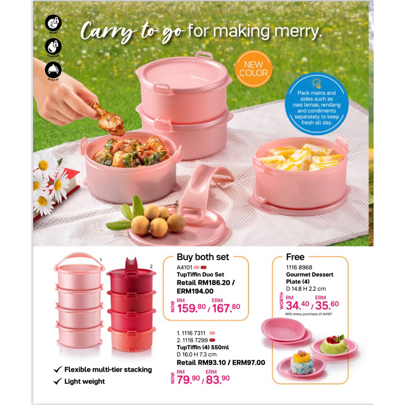 Tupperware Tup Tiffin 550ml 2pcs free Gourmet Dessert Plate 4pcs ...