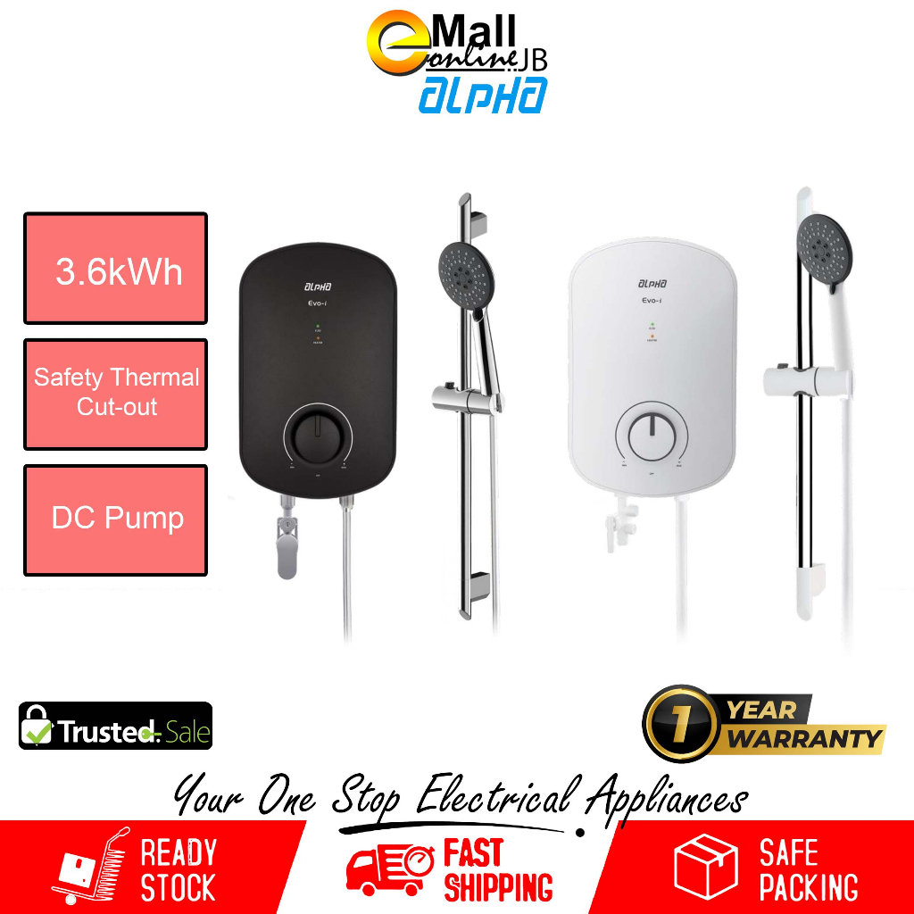 Alpha Instant Water Heater EVO Series DC Pump EVO-i Matt Black & White EVO-i-LG9 Rain Shower ...