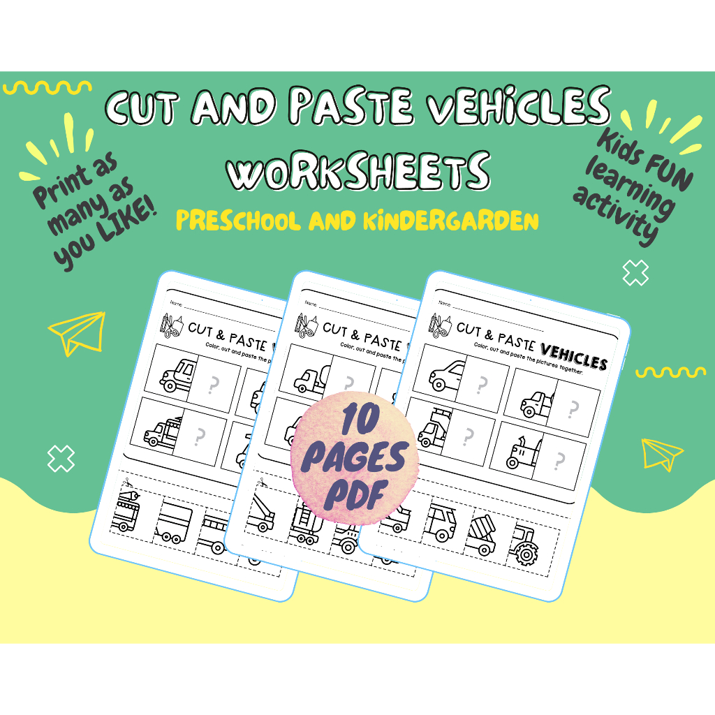 [PDF] Printable Preschool Activity, Cut and Paste, Vehicles, Cut ...