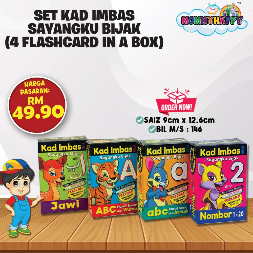 KAD IMBAS MINI SAYANGKU BIJAK | 4 FLASHCARD IN A BOX | FLASHCARD JAWI ...
