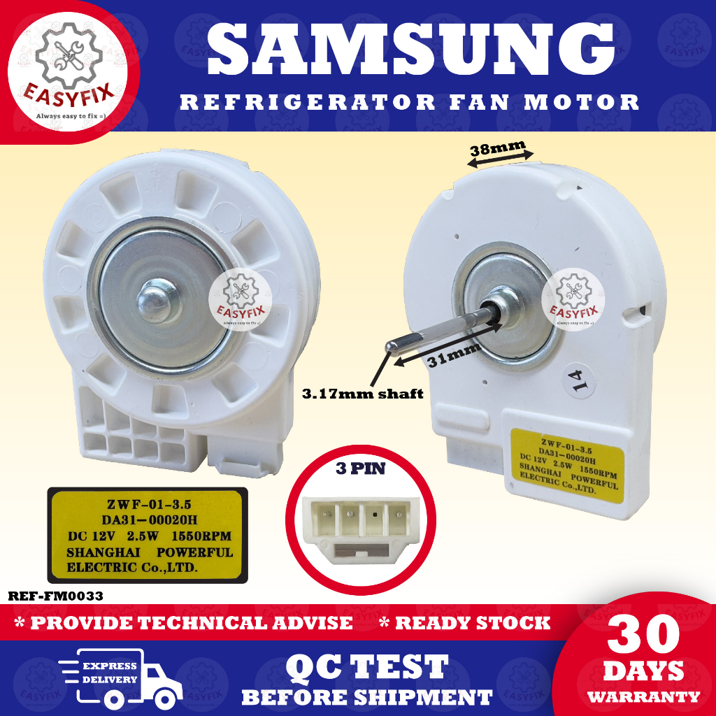 (DC12V) ZWF-01-3.5 SAMSUNG REFRIGERATOR FAN MOTOR DC12V 1550RPM 2.5W ...