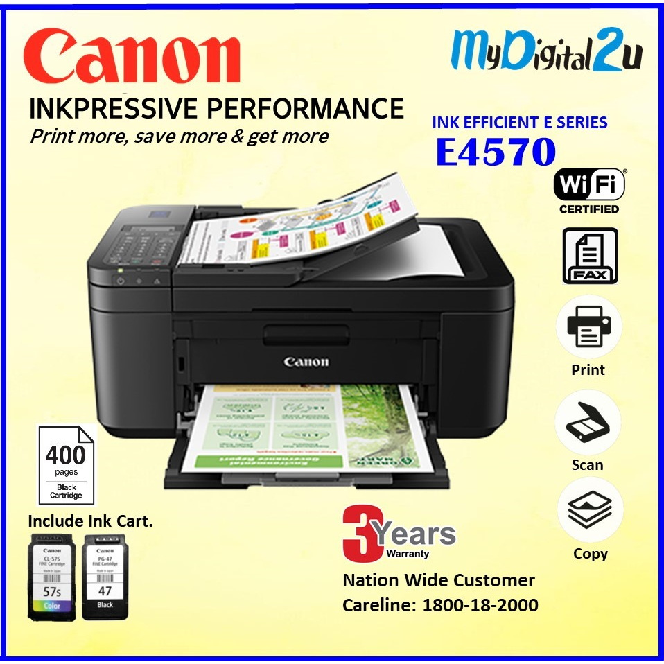 Canon PIXMA E4570 Wi-Fi Inkjet Printer (Print,Scan,Copy,Wi-Fi,Fax ...