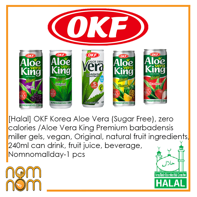 [Halal] OKF Korea Aloe Vera Sugar Free / King Premium Original/Strawberry/Pineapple/Grape 240ml ...