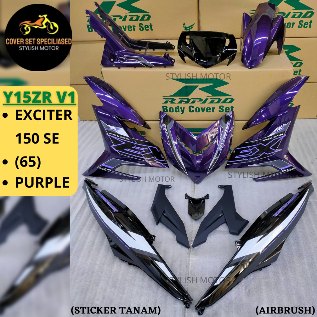 (STICKER TANAM/AIRBRUSH) RAPIDO COVER SET YAMAHA Y15 Y15ZR V1/V2 EXCITER 150 SE (65) PURPLE ...