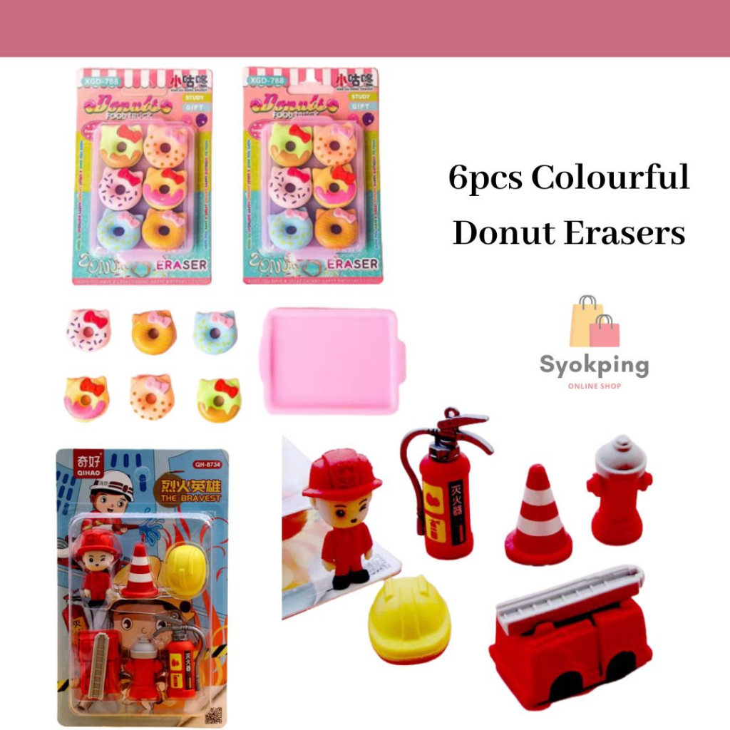 6pcs Colourful Donut fire fighter Erasers rubber | Shopee Malaysia