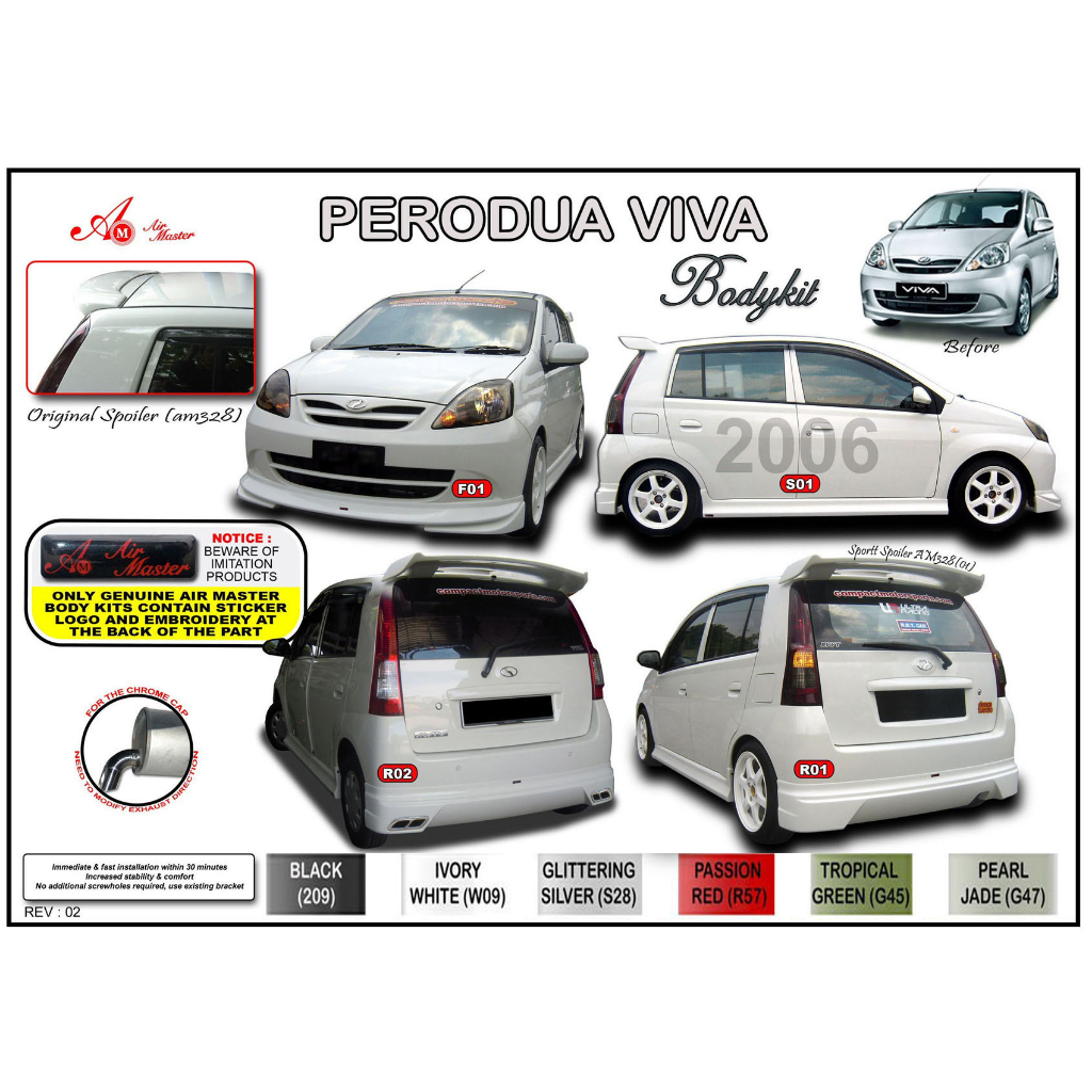 Perodua Viva 2006-2009 Full Set Bodykit with Metallic Colour | Shopee ...