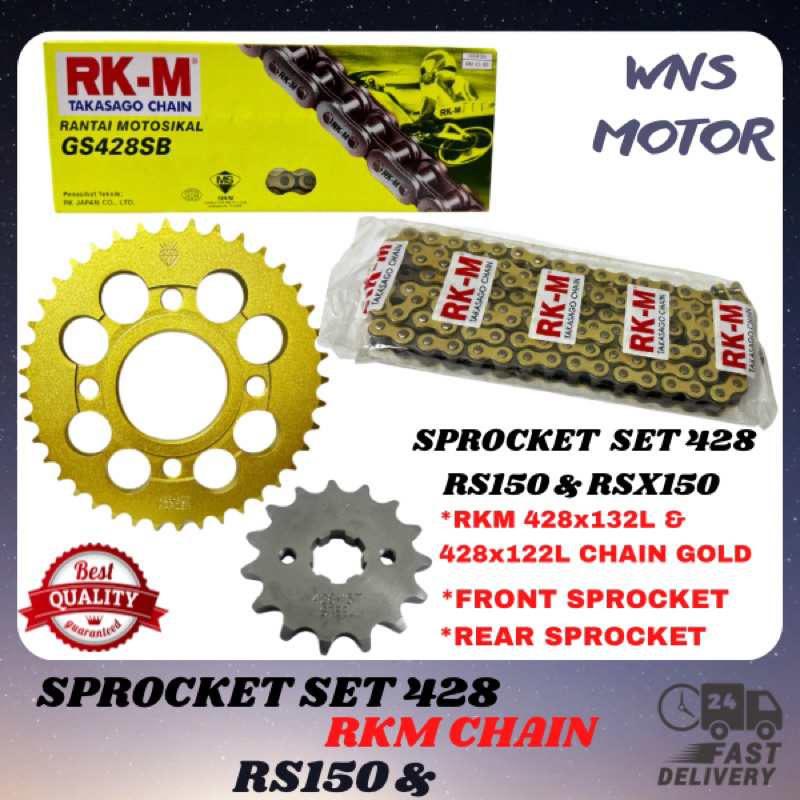 HONDA RS150 RSX SPROCKET SET & RKM 428 GOLD CHAIN (SEKALI RANTAI RKM ...