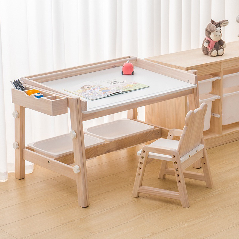 Meja Belajar Kayu Kanak2 Adjustable Kid Study Table Solid Wood Set with ...