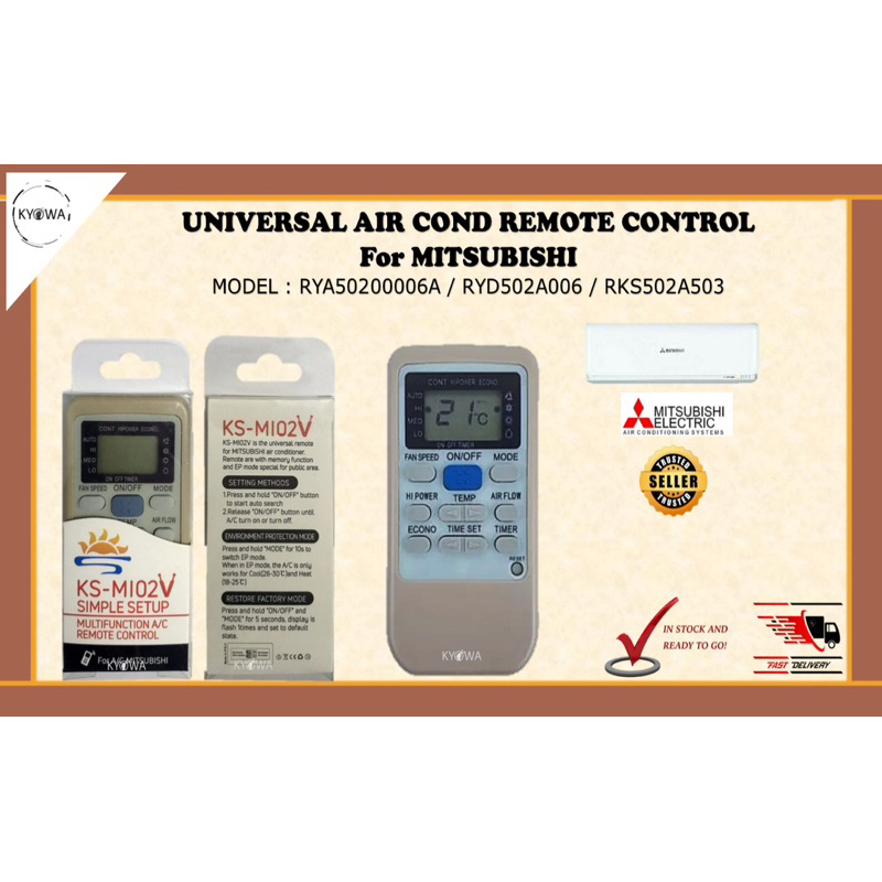 Mitsubishi Topaire RKS502A502A-M RKS502A503 Aircond remote control Air ...