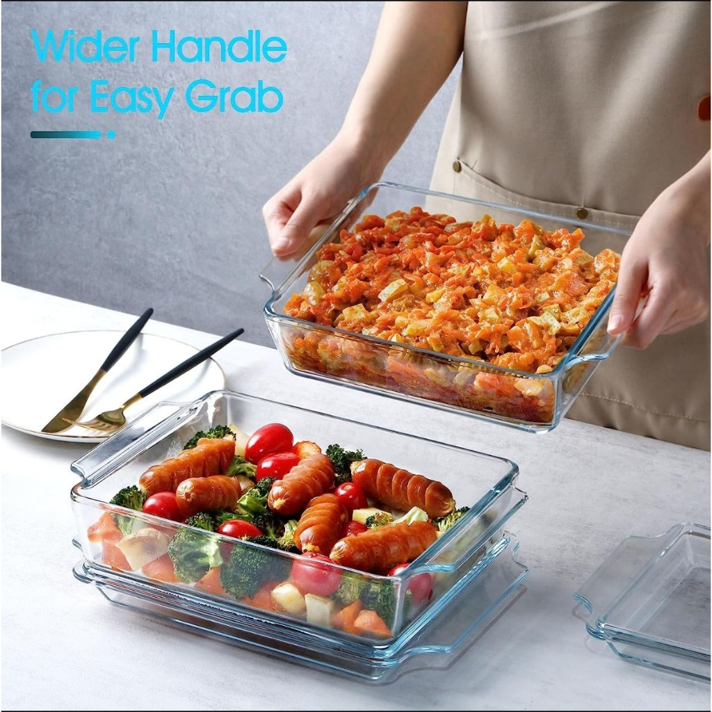 RECTANGULAR TEMPERED GLASS CASSEROLE BAKED DISH WITH LID / MICROWAVE ...