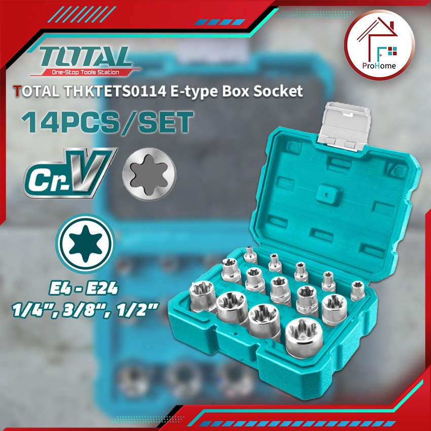 TOTAL THKTETS0114 E-type Box Socket 14 Pcs Set Cr-V Material ( Torx ...