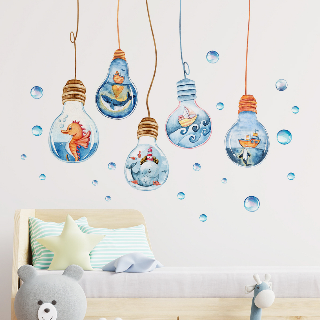 Hanging Ocean Bulb Wall Decals, Cartoon Underwater Life with Bubble ...