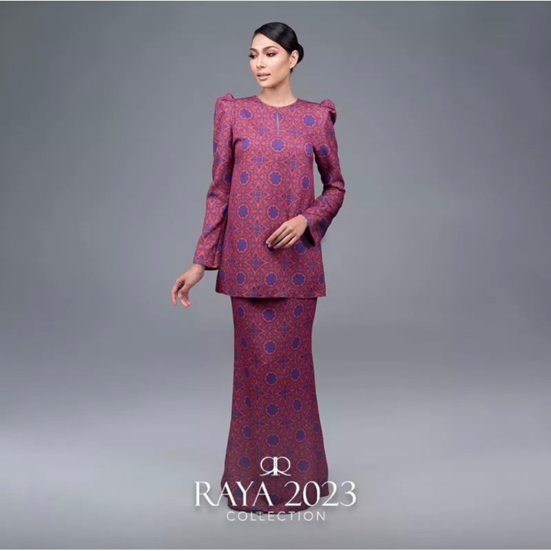 Rizman Ruzaini Kurung Natasha Printed - Sunset Red Size S | Shopee Malaysia