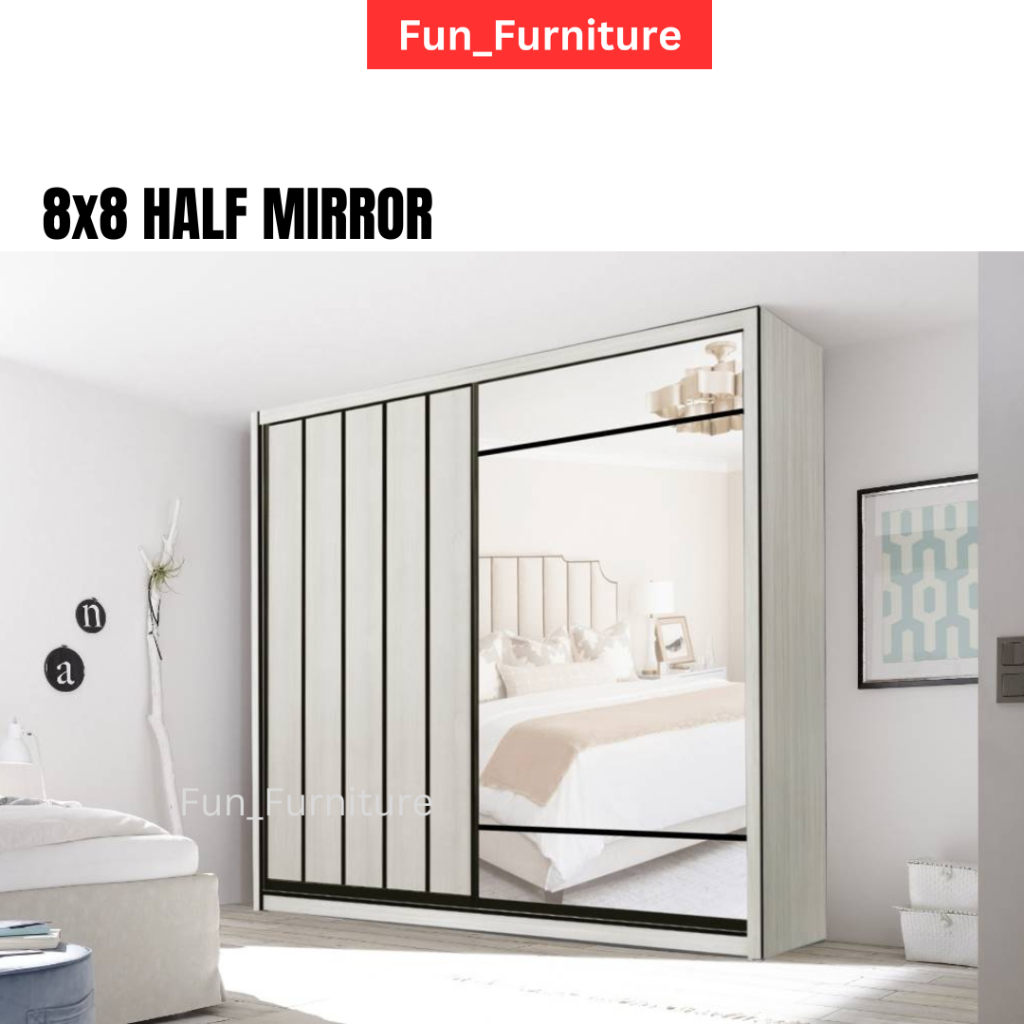 𝗙𝗥𝗘𝗘 𝗜𝗡𝗦𝗧𝗔𝗟𝗟-White AntiJump Sliding Door Wardrobe 6x8,8x8 | Melamine | Almari White | Shopee ...