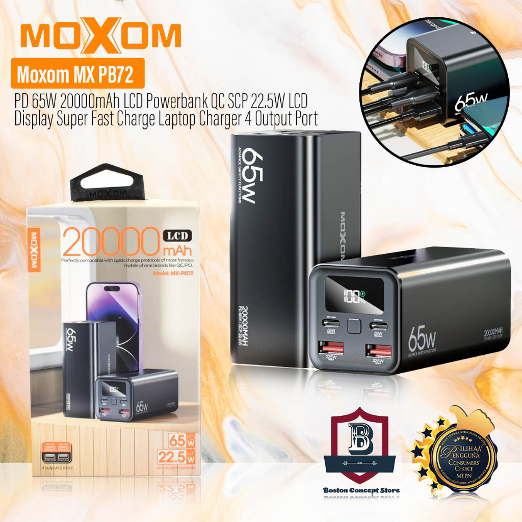 Moxom MX PB72 PD 65W 20000mAh LCD Powerbank QC SCP 22.5W LCD Display ...