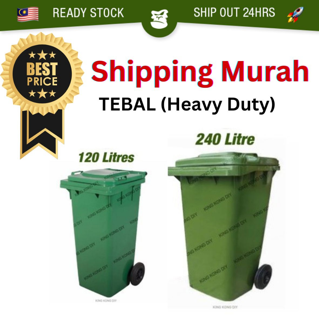 Mobile Garbage Bin 120L / 240L 2Wheel Green Bandaraya Heavy Duty Fibre ...