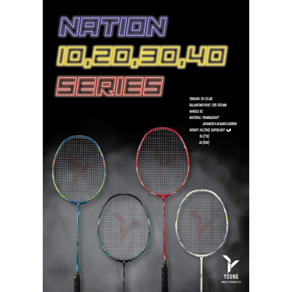 YOUNG Nation 10,20,30,40 Series Even Balance Badminton Racket JAPANESE ...