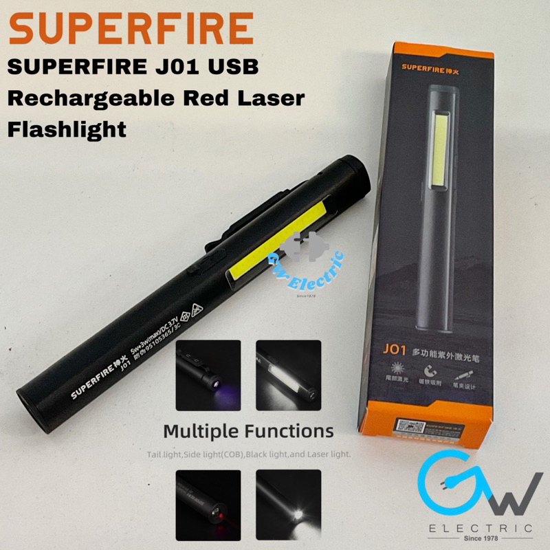 SUPERFIRE J01 Mini Flashlight & Laser Pointer 4 in 1 (UV/LED/COB/RED ...