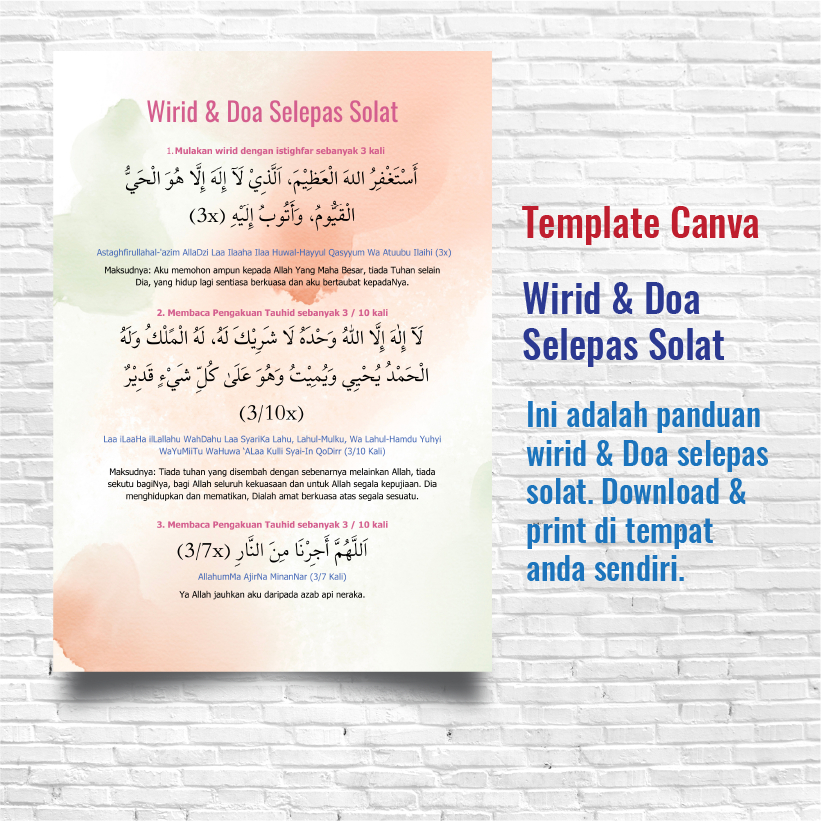 Poster Wirid & Doa Selepas Solat Editable Canva Size A4 | Shopee Malaysia
