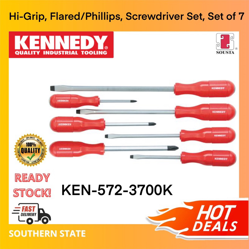 Kennedy Hi-Grip, Flared/Phillips, Screwdriver Set, Set of 7 KEN-572 ...