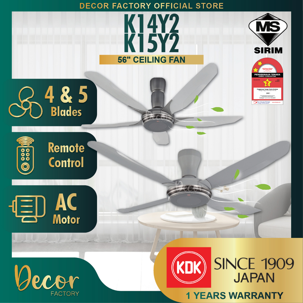KDK Fan KDK K14Y2-GS 56"4 Blade K15Y2-CO/GS 60"5 Blade 5 Speed Remote ...
