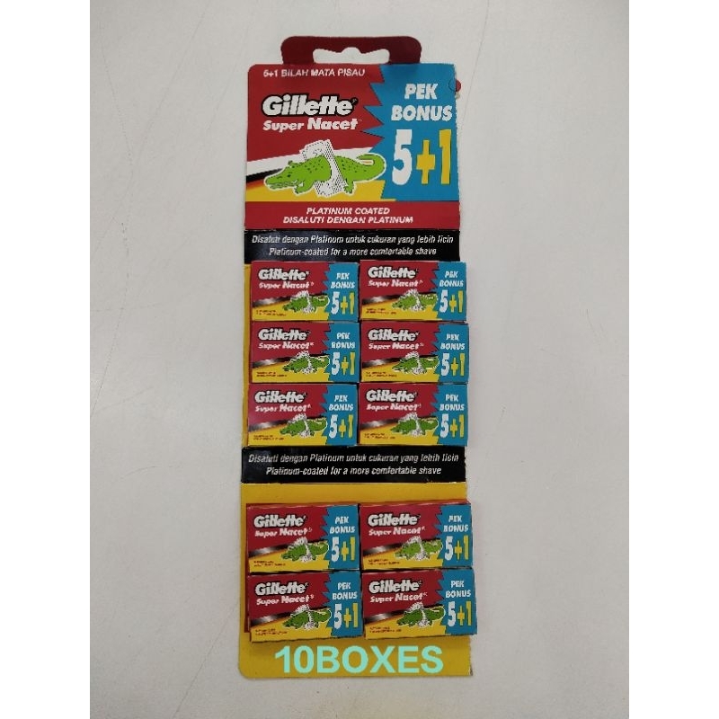 GILLETTE SUPER NACET PLATINUM COATED BLADE (5+1) 10 BOXES ORIGINAL ...