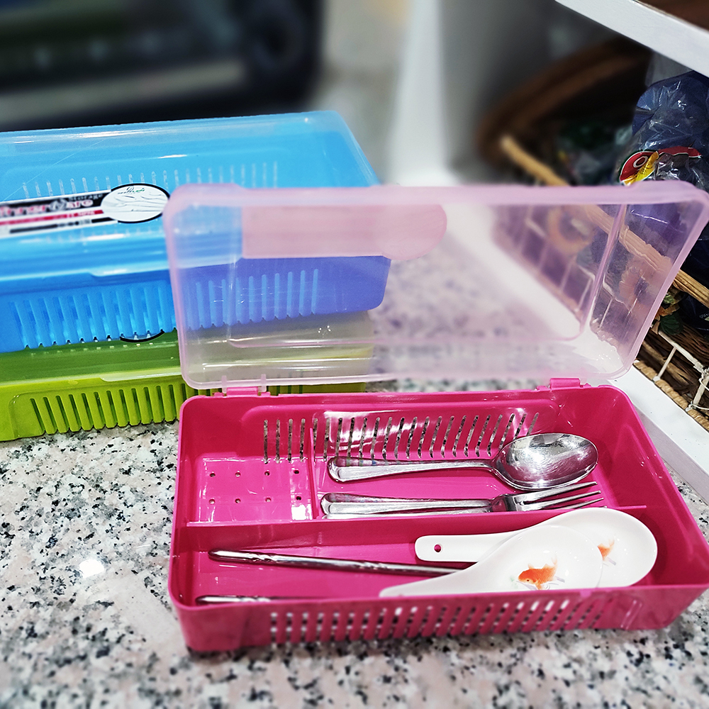 Plastic Utensil Cutlery Organiser Box Storage Container Tray Bekas Sudu ...
