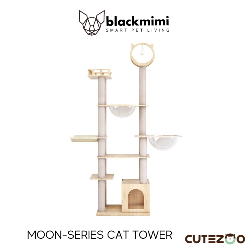 BlackMimi CUTEZOO Moon-Series Cat Climbing Rack Solid Wood Large Cat ...