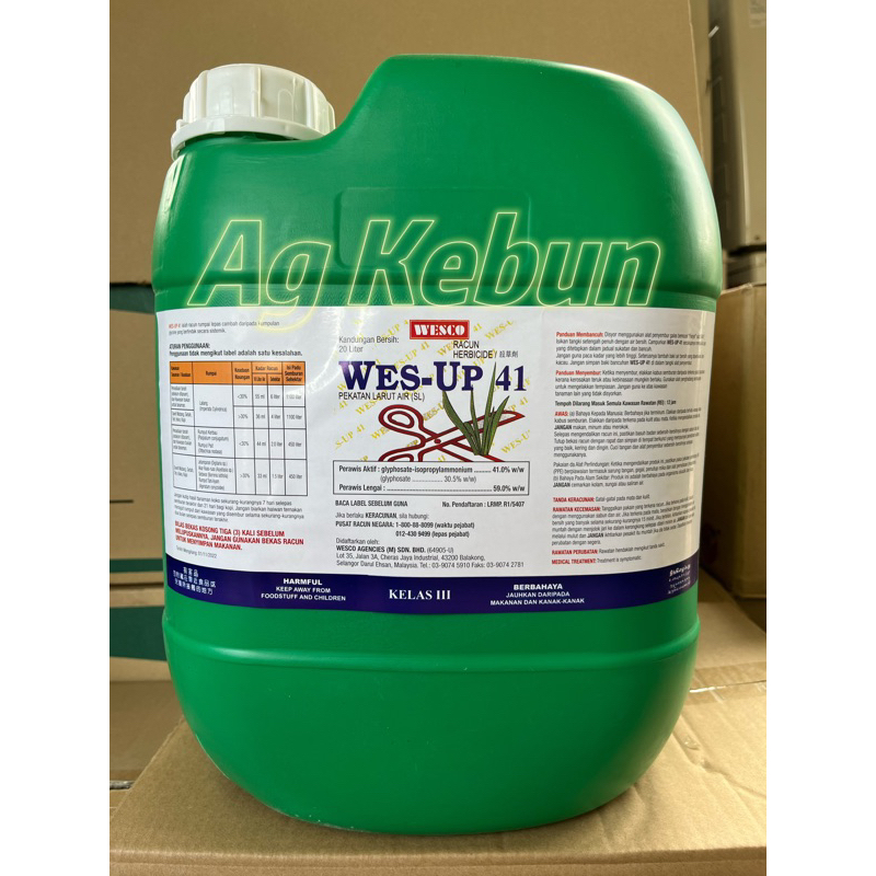 20L WES UP Glyphosate 41% Weed Killer (Racun Rumput Lalang/Ubat rumput ...
