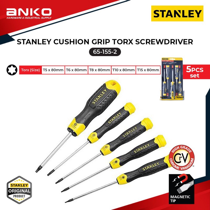 STANLEY TORX SCREWDRIVER SET 5 PCS ( T5 | T6 | T8 | T10 | T15 x 80mm ...