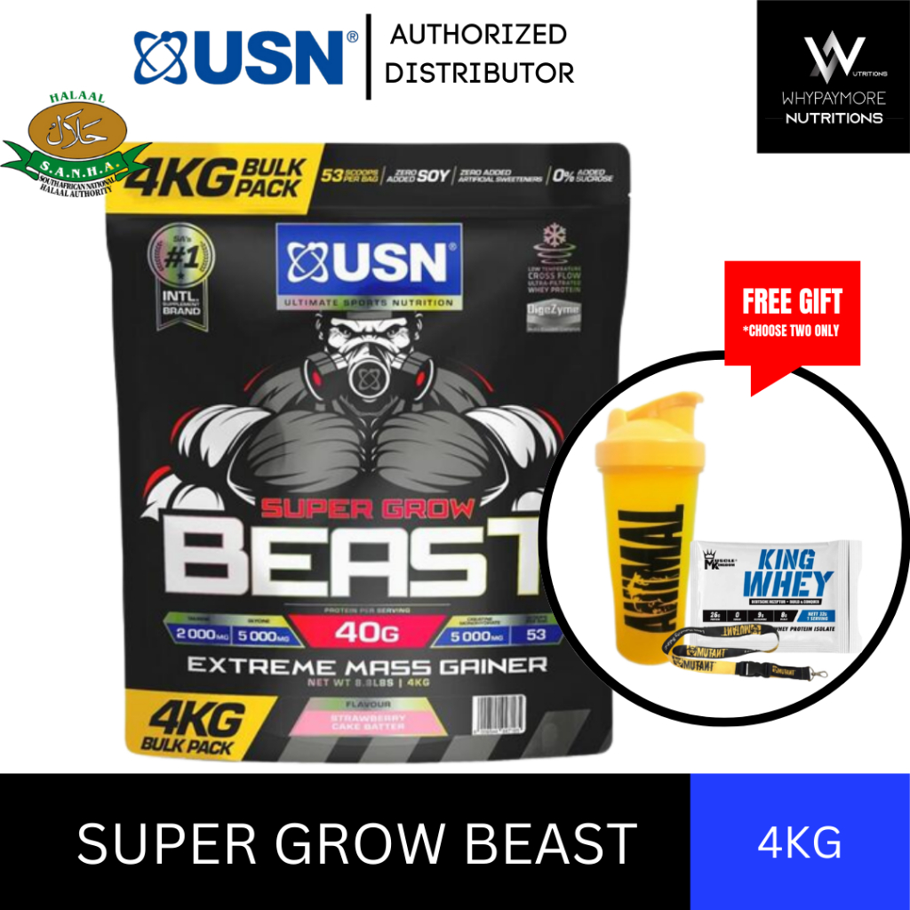 USN Super Grow Beast Extreme Mass Gainer 4kg - (Free 2 Gift) Mass ...