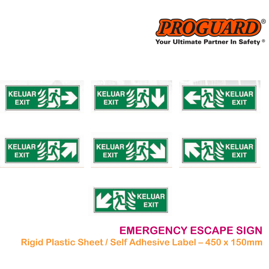 PROGUARD Emergency Building Escape Fire Exit Keluar Safety Sign PVC ...