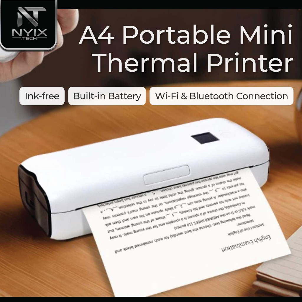 [Inkless] Color A4 Mini Printer Wireless Portable APP Bluetooth Wifi ...