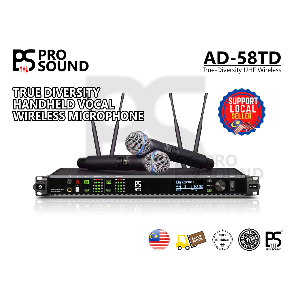 PS PRO SOUND AD-58 Digital True Diversity UHF 2ch Handheld Wireless ...