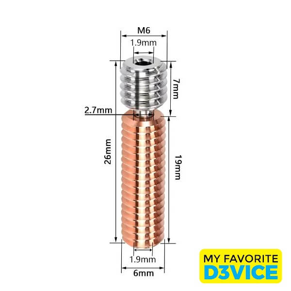 Bi-Metal TC4 Chrome Zirconium Copper MK8 Throat Heatbreak M6x26 for 3D ...