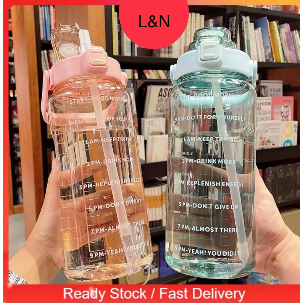Large Capacity Water Bottle 2000ml Portable Water Bottle With Straw Cup ...