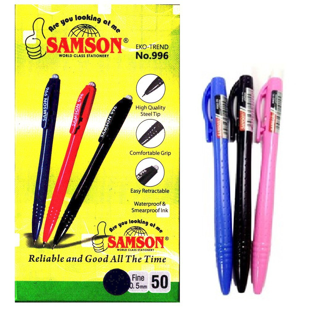 Samson 996 Eko Trend BALL PEN RED BLUE BLACK(50'S/BOX) | Shopee Malaysia