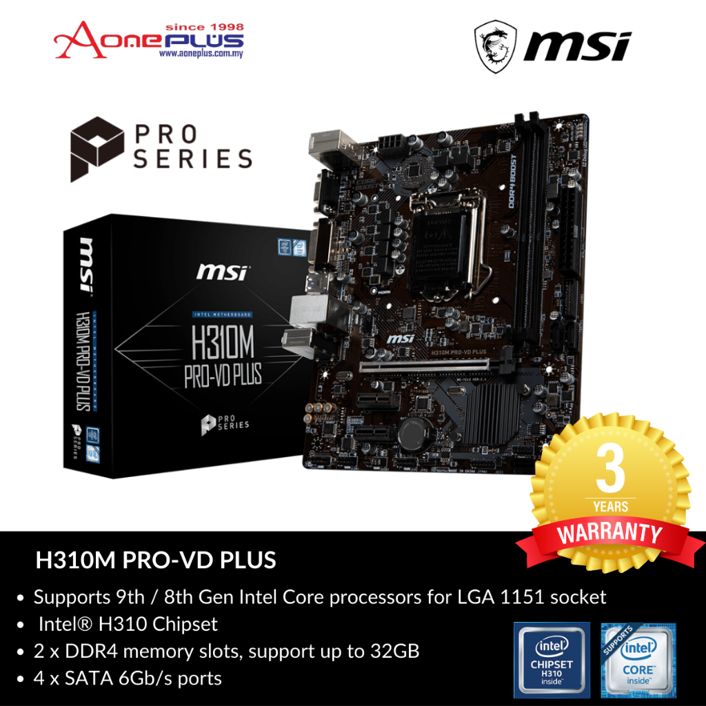 (AONE PLUS SS2) MSI H310M PRO-VD PLUS LGA1151 MOTHERBOARD (911-7C13-005) | Shopee Malaysia